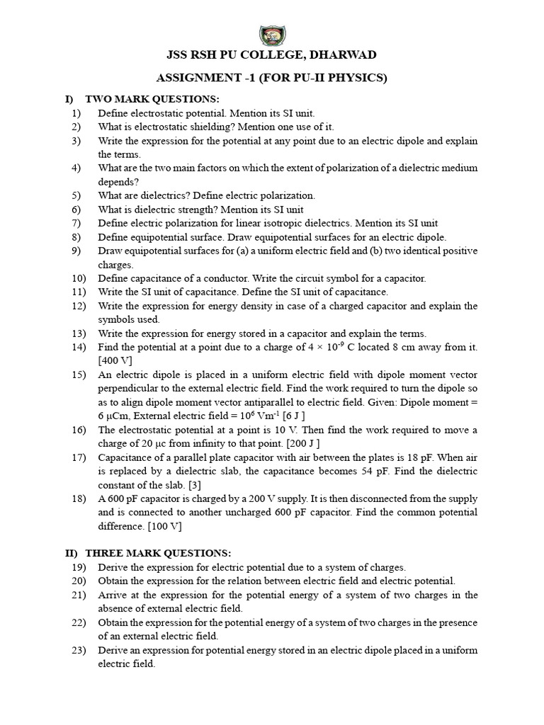 Assignment For Pu Ii CH-2 | PDF | Capacitance | Capacitor