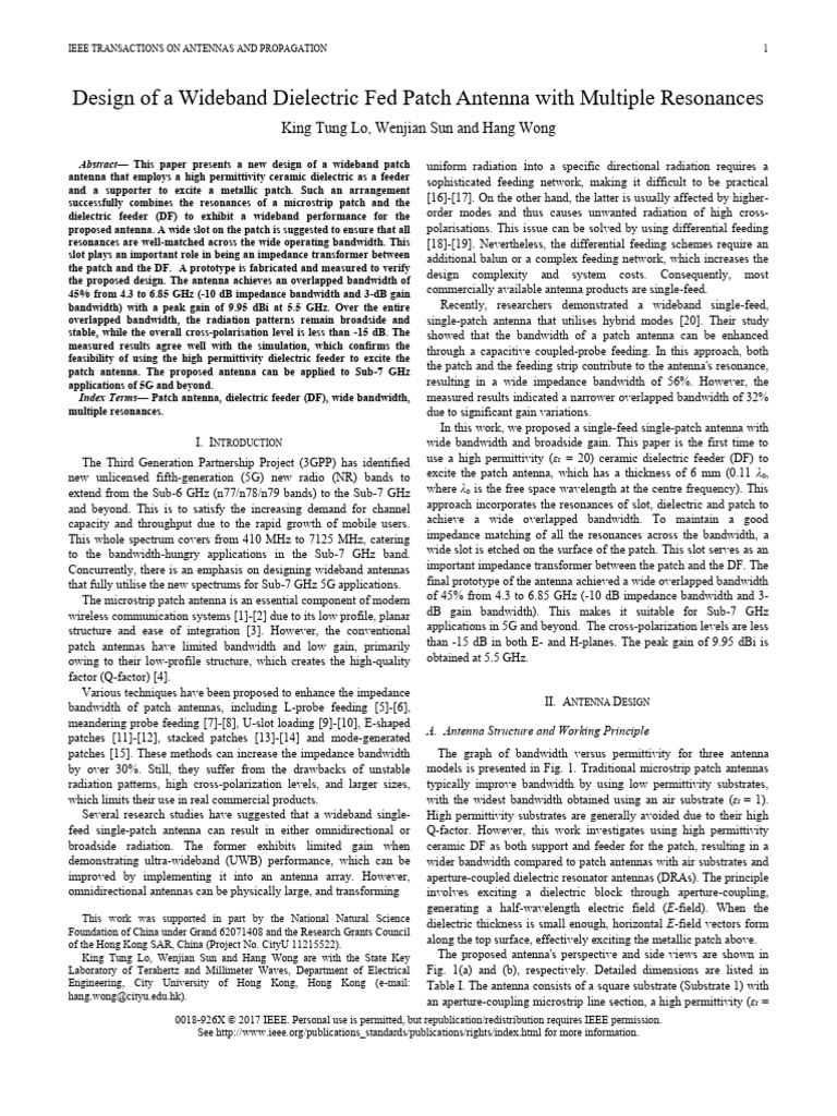 Wideband Dielectric Fed Patch Antenna Design | PDF | Antenna (Radio ...