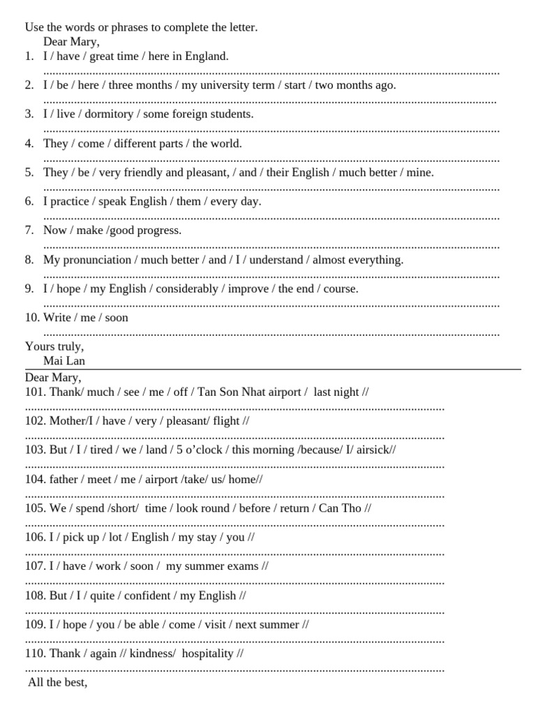 Use The Words or Phrases To Complete The Letter | PDF | Chess | Chess ...
