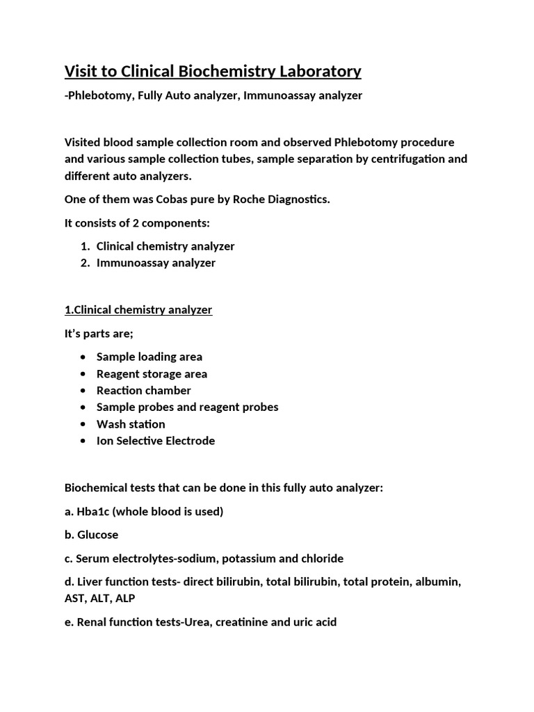 Clinical Biochemistry Lab Visit Insights | PDF