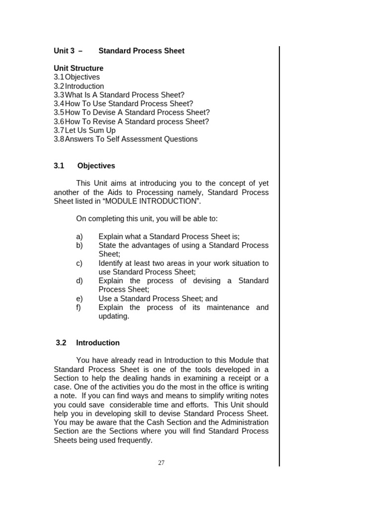 Standard Process Sheet Guide | PDF