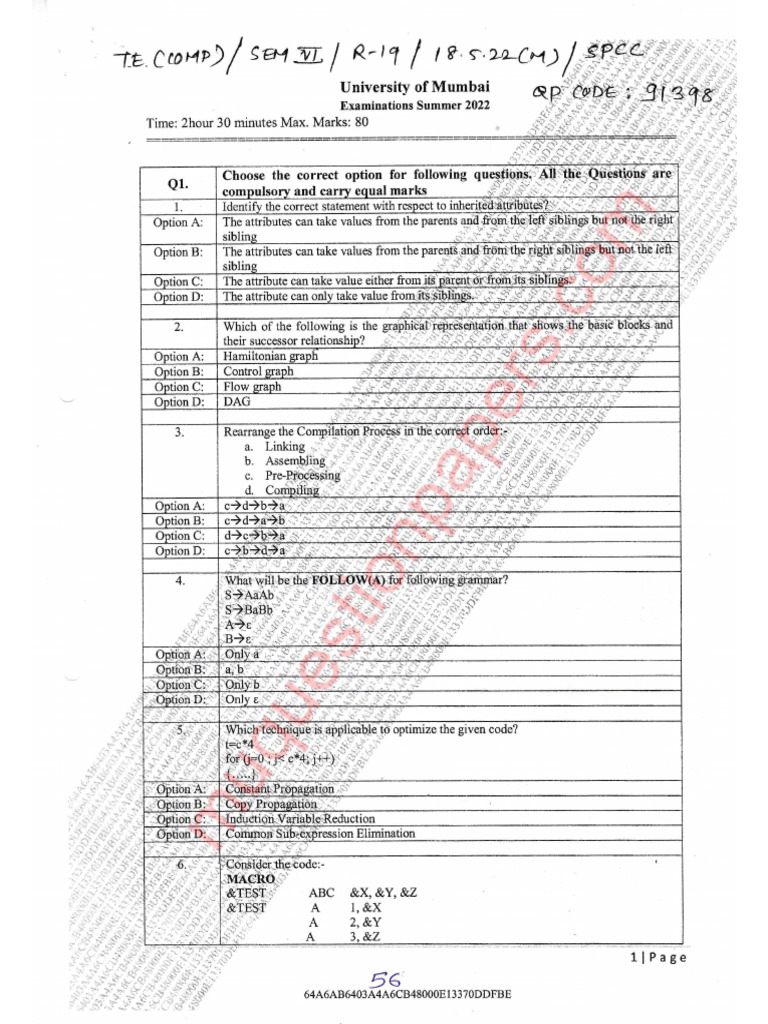 All Question Paper | PDF | Parsing | Computer Engineering