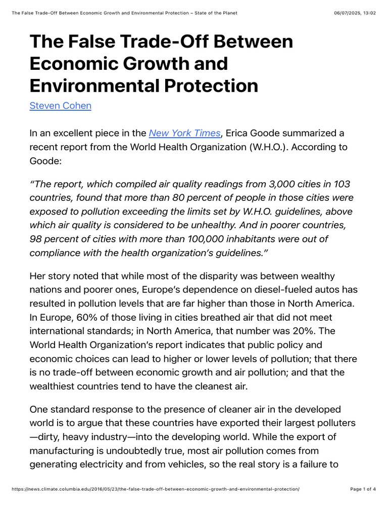 Economic Growth vs. Environmental Protection | PDF | Pollution | Air ...
