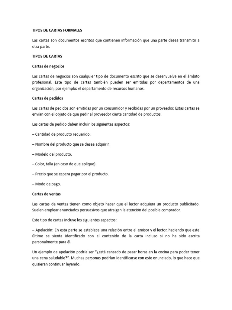 Tipos de cartas formales y su uso | PDF | Producto (Negocio) | Empleo