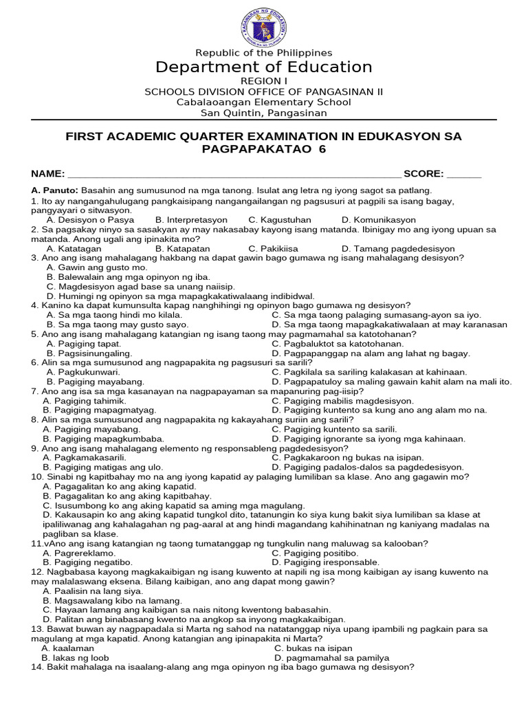 PT Esp 1st Quarter | PDF