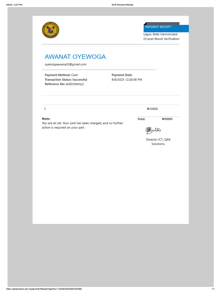 QAR Solutions Receipt Awanat | PDF