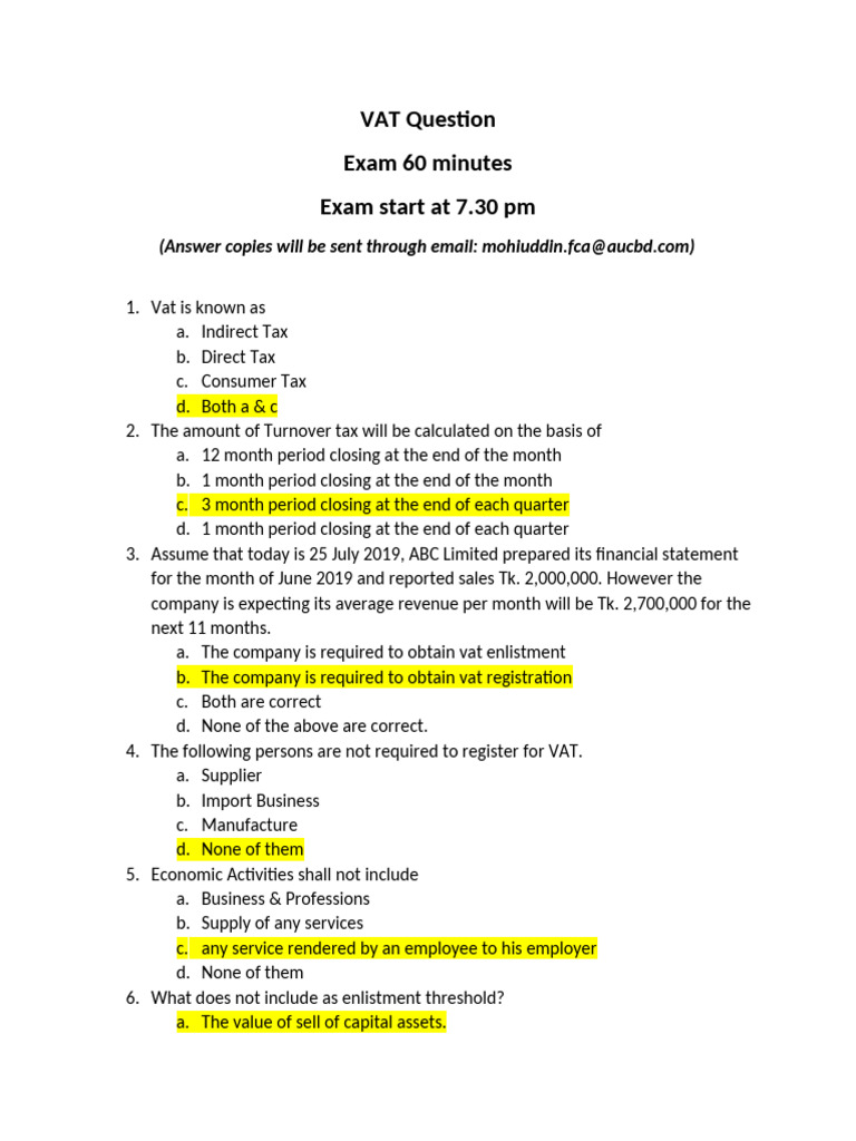 VAT Question Multiple Format | PDF | Value Added Tax | Taxes
