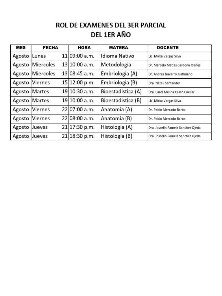 Rol de Examenes-2 | PDF