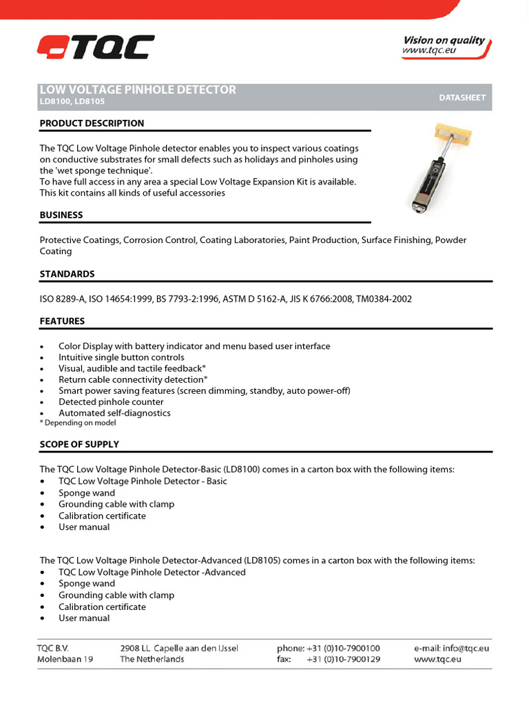 Low Voltage Pinhole Detector Overview | PDF | Legal Liability ...