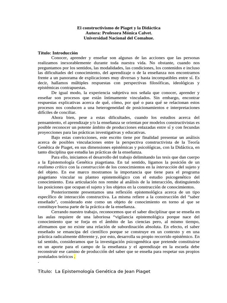 El Constructivismo de Piaget y La Did Ctica2 | PDF | Conocimiento | Sicología