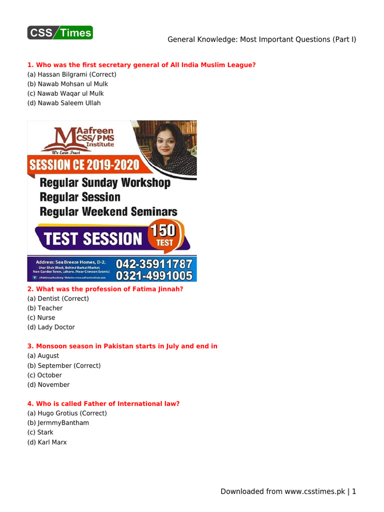 Essential General Knowledge Questions | PDF