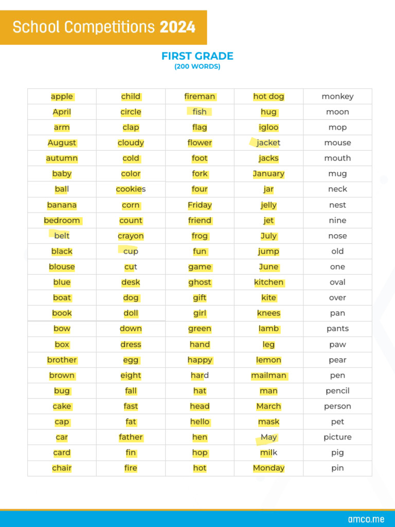First Grade Vocabulary List | PDF