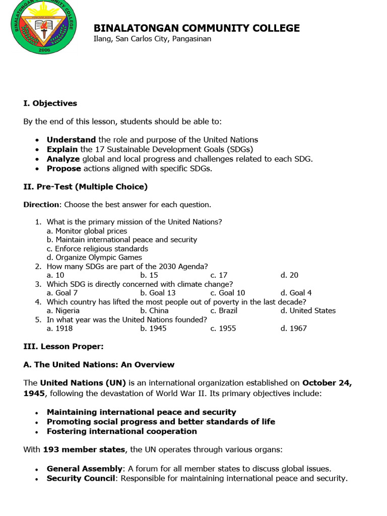 UN and Sustainable Development Goals Overview | PDF | Wash | Natural ...