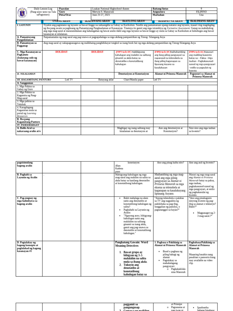 Fil9 DLL Q1 W2 | PDF