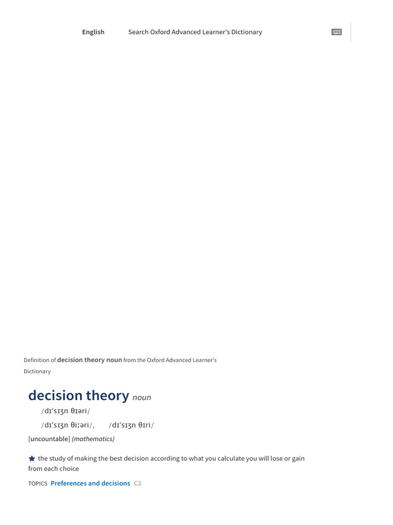 Decision Theory Noun - Definition, Pictures, Pronunciation and Usage ...