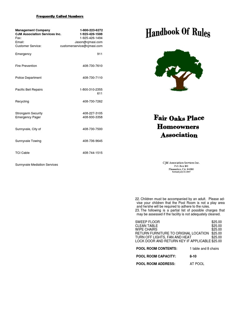 Hoa Owners Rules Handbook | Condominium | Fee
