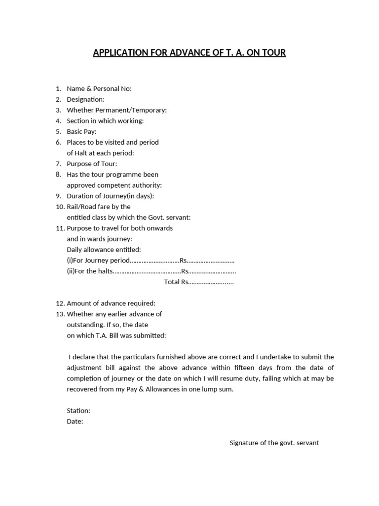TA Advance Application Form | PDF