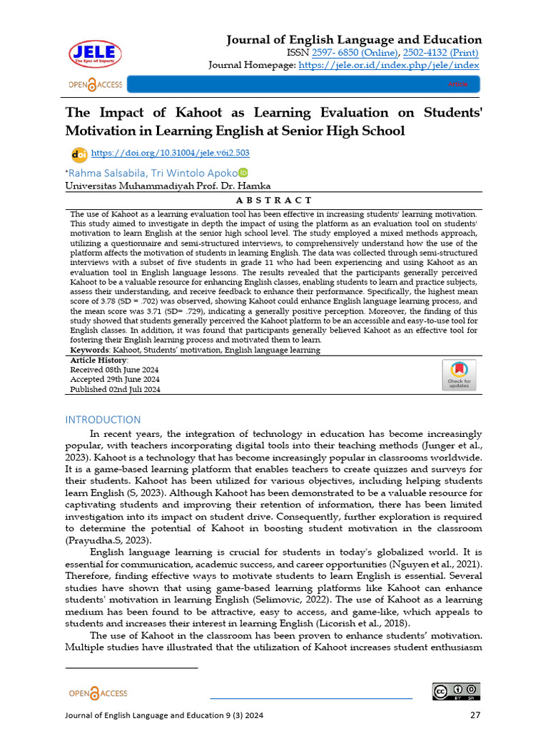 The Impact of Kahoot As Learning Evaluation On Students' | PDF | Learning | Motivation