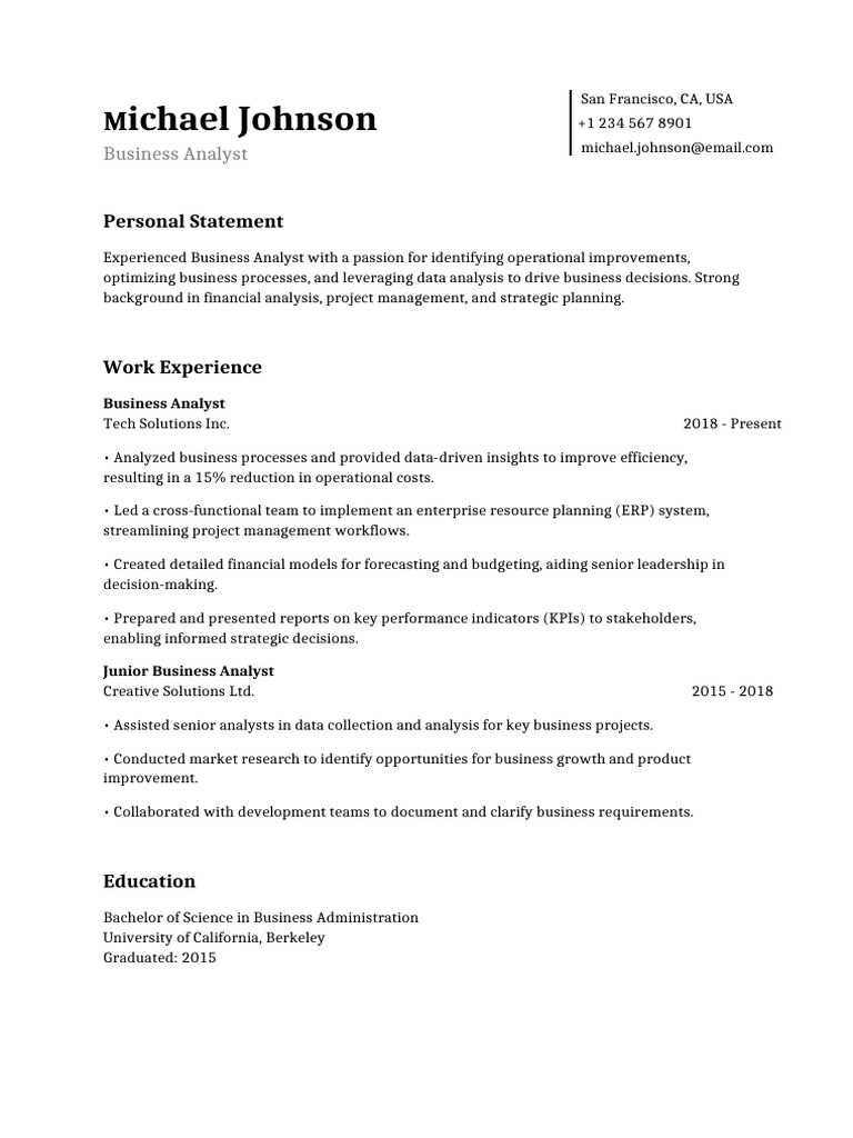ATS-Friendly Business Analyst Resume | PDF