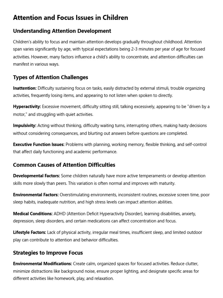 Attention and Focus Issues in Children | PDF | Attention Deficit Hyperactivity Disorder ...