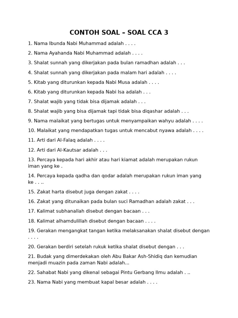Contoh Soal CCA 3 tentang Nabi dan Ibadah | PDF
