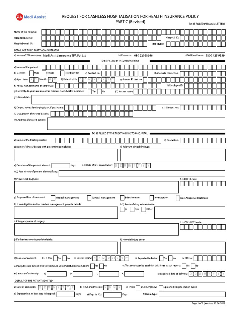 Cashless Pre Auth Claim Form | PDF