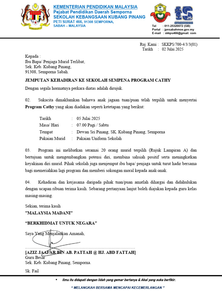 Jemputan Program Cathy Sekolah | PDF