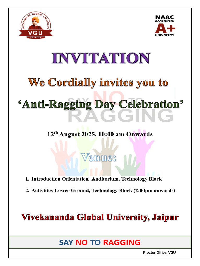 Invitation Card - Anti-Ragging Day 2025 | PDF