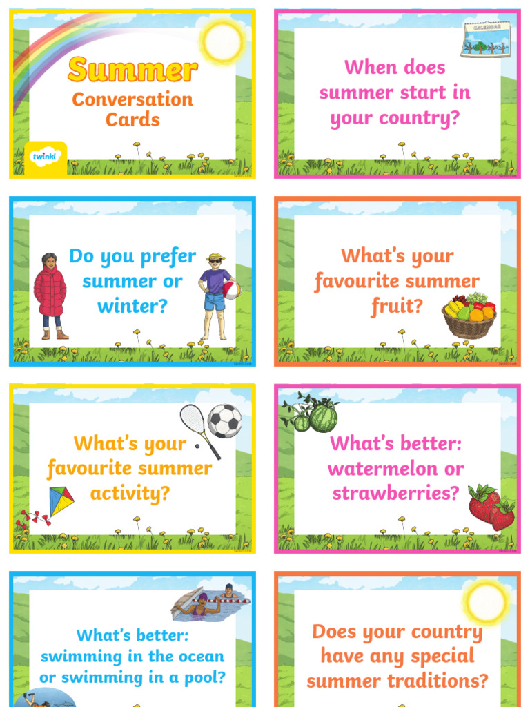 T Eal 1651231243 50 Esl Summer Conversation Cards Ver 3 | PDF | English ...