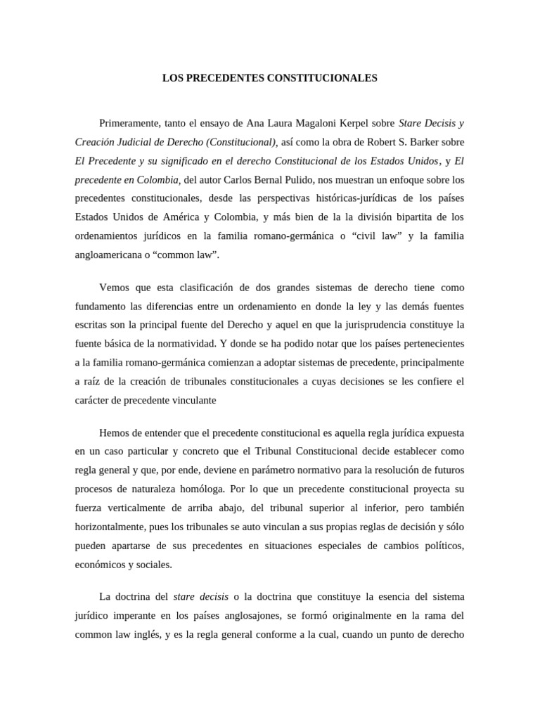 Precedentes Constitucionales: Análisis Comparativo | PDF | Precedente ...