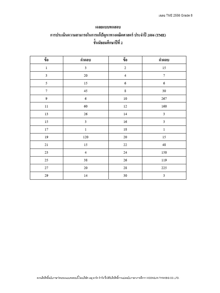 Answer TME2556 Math G8 | PDF