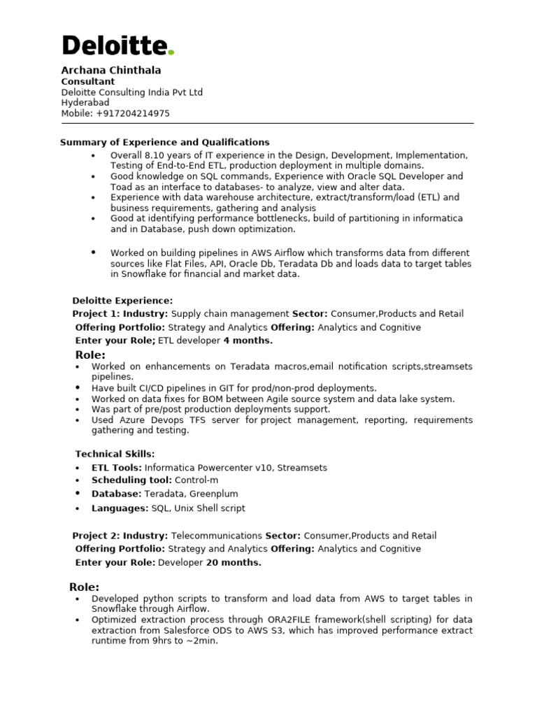 Archana Chinthala: ETL Developer Profile | PDF | Databases | Oracle ...