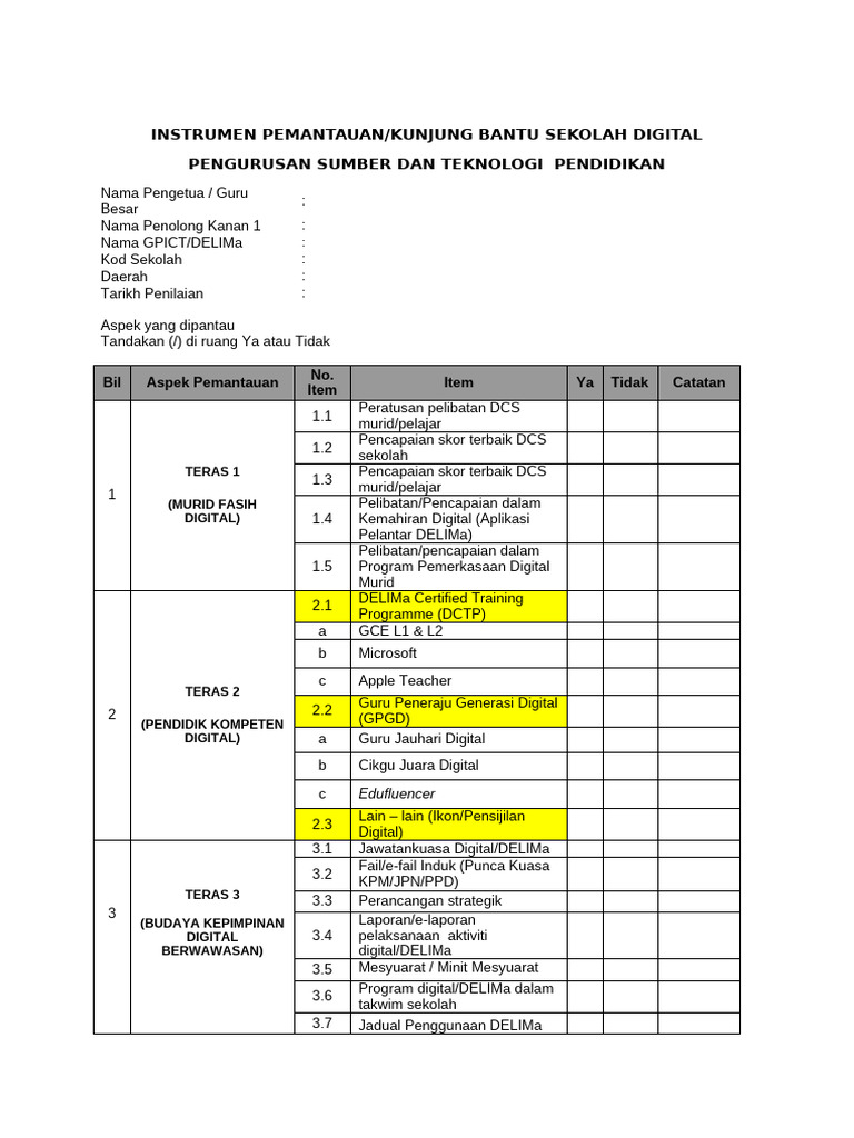 Instrumen Kunjung Bantu Sekolah Digital 2025 | PDF