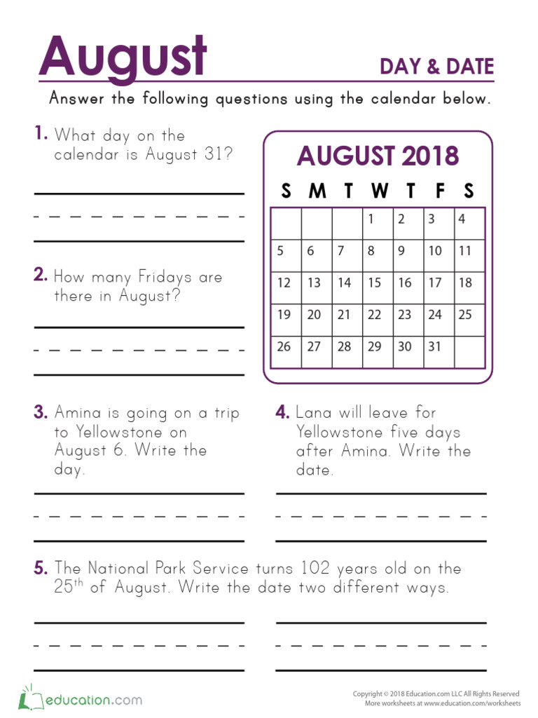 Grade 4 Calendar Worksheet | PDF