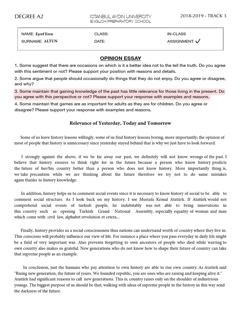 Opinion Essay - Home Assignment. | PDF | Mustafa Kemal Atatürk