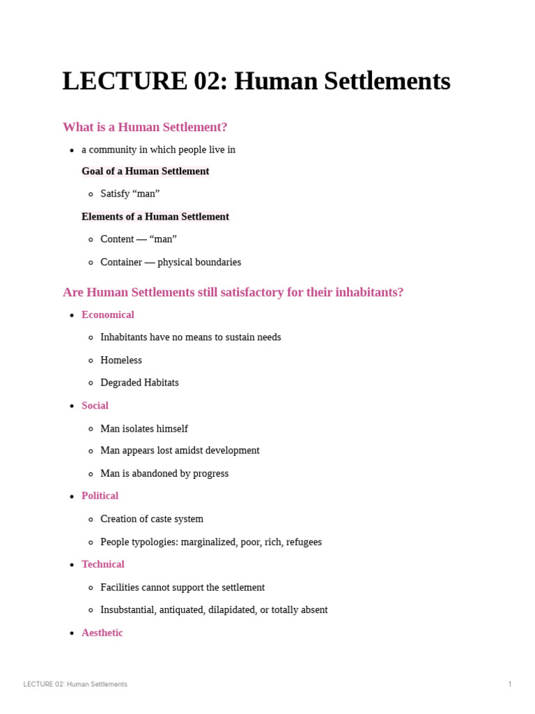 LECTURE 02 Human Settlements | PDF | Natural Environment