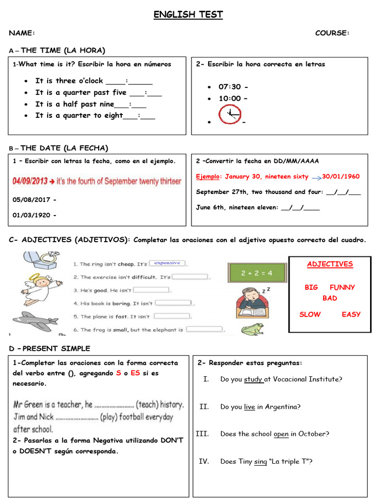 Ingles Tema 1 2do Año | PDF