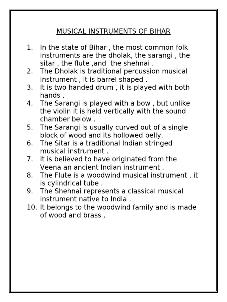 Musical Instruments of Bihar | PDF