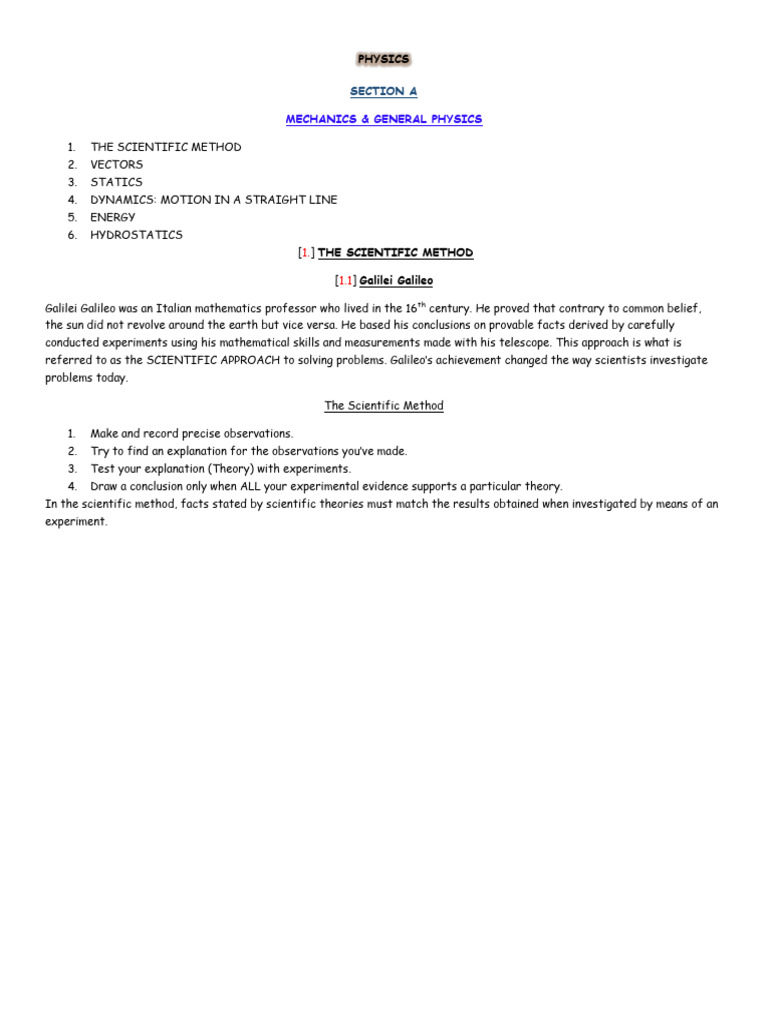 A1 Unit Note - The Scientific Method | PDF | Observational Error | Pendulum