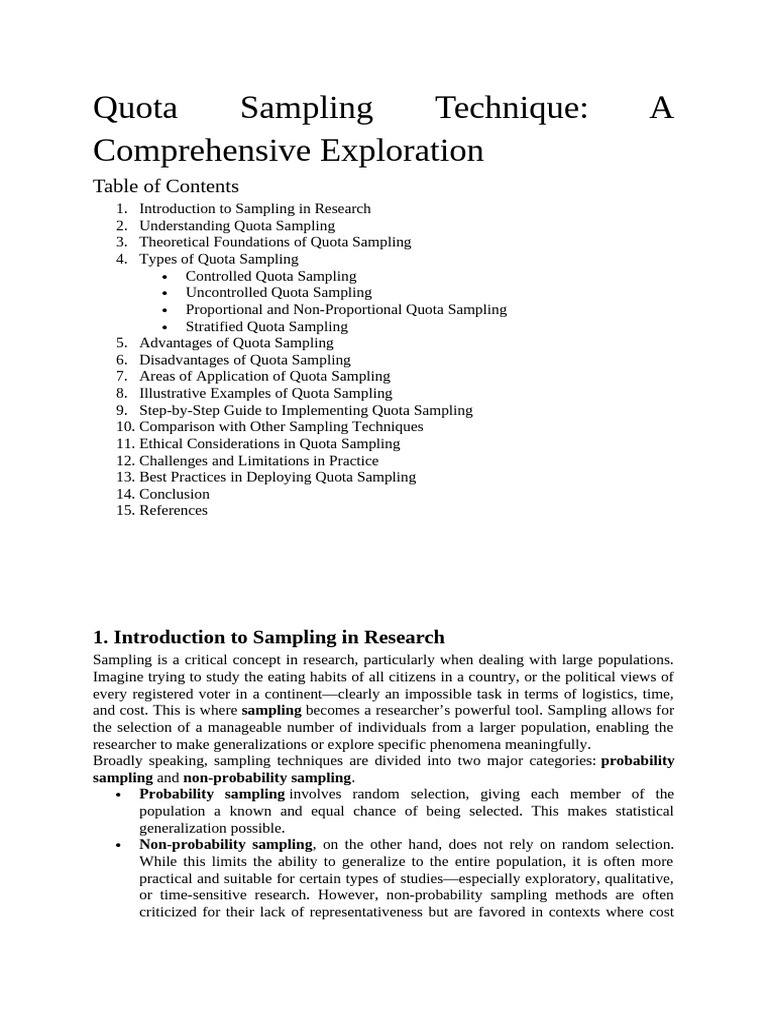 Quota Sampling Techniques Explained | PDF | Sampling (Statistics ...