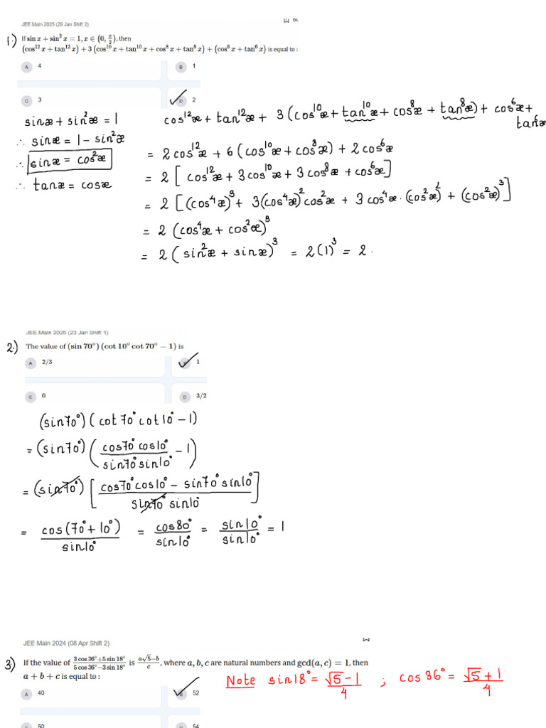 Trigonometry MCQs XI | PDF