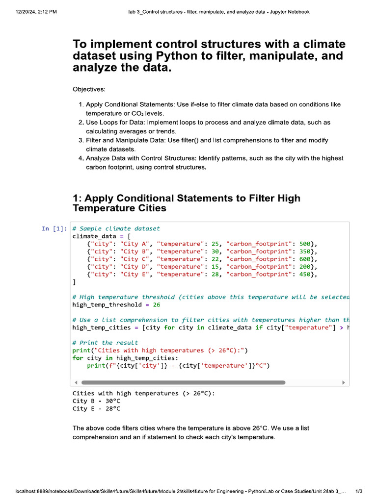 Lab 3 - Control Structures - Filter, Manipulate, and Analyze Data | PDF