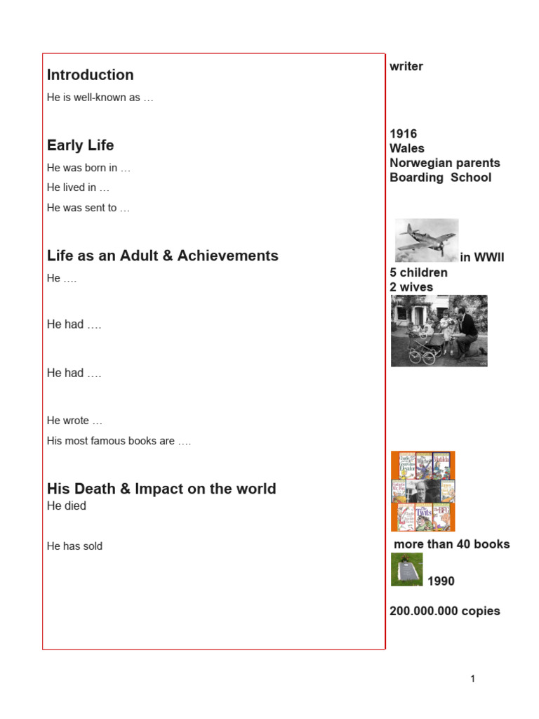 Roald Dahl - Writing Task 2 | PDF