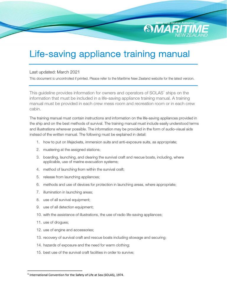 Lifesaving Appliance Training Manual | PDF