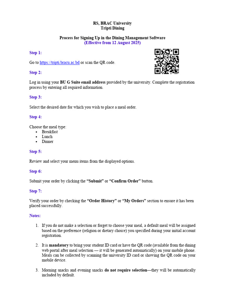 Signing Up Process in Dining Software | PDF
