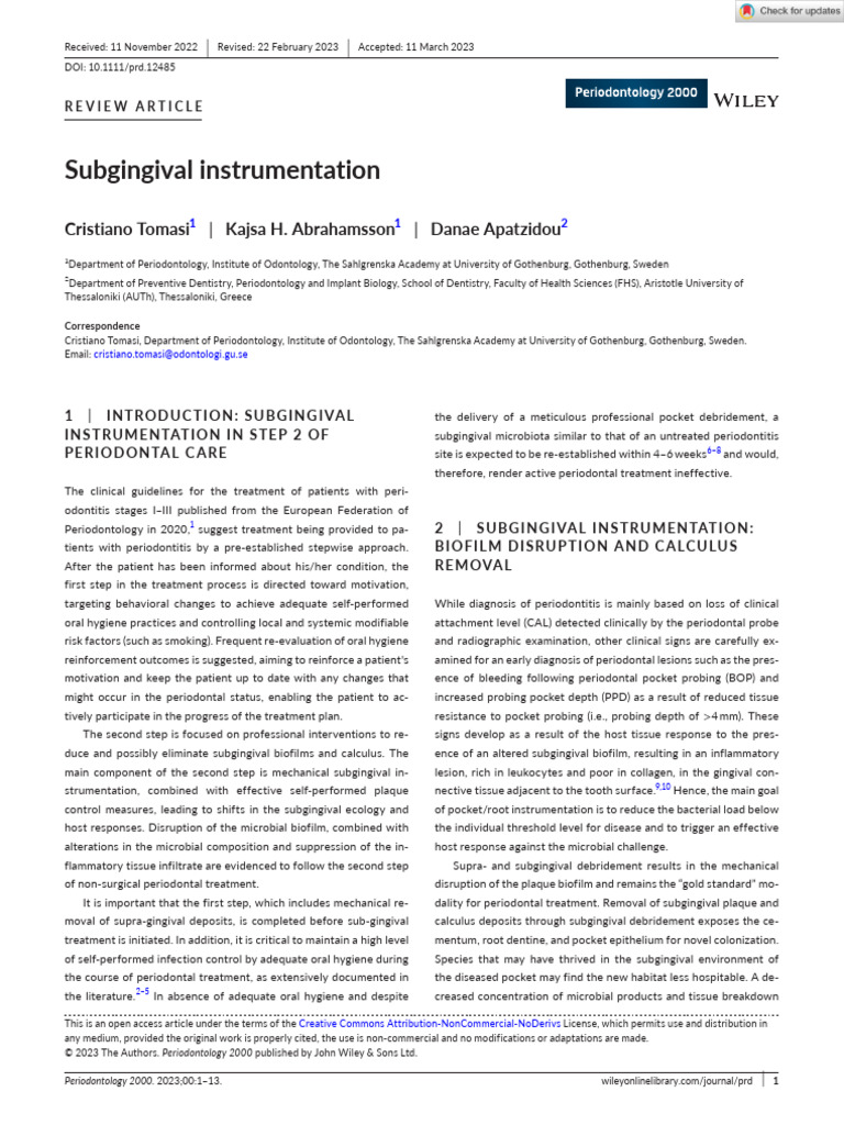 Subgingival Instrumentation Techniques | PDF | Periodontology | Medical ...