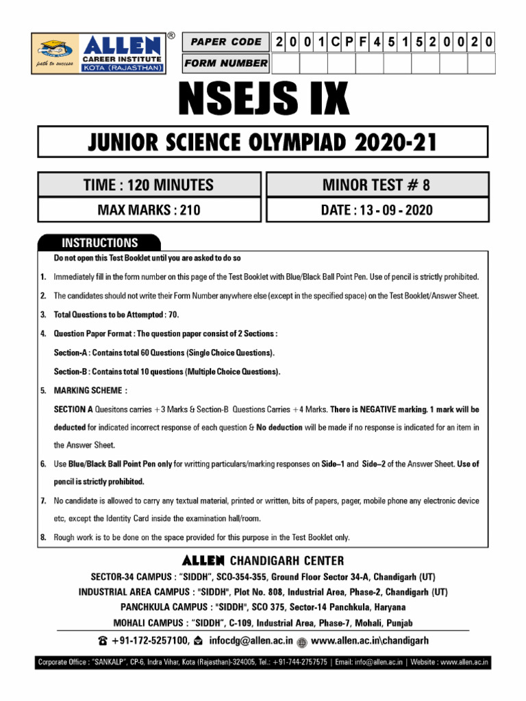 IJSO Minor Test-8 | PDF