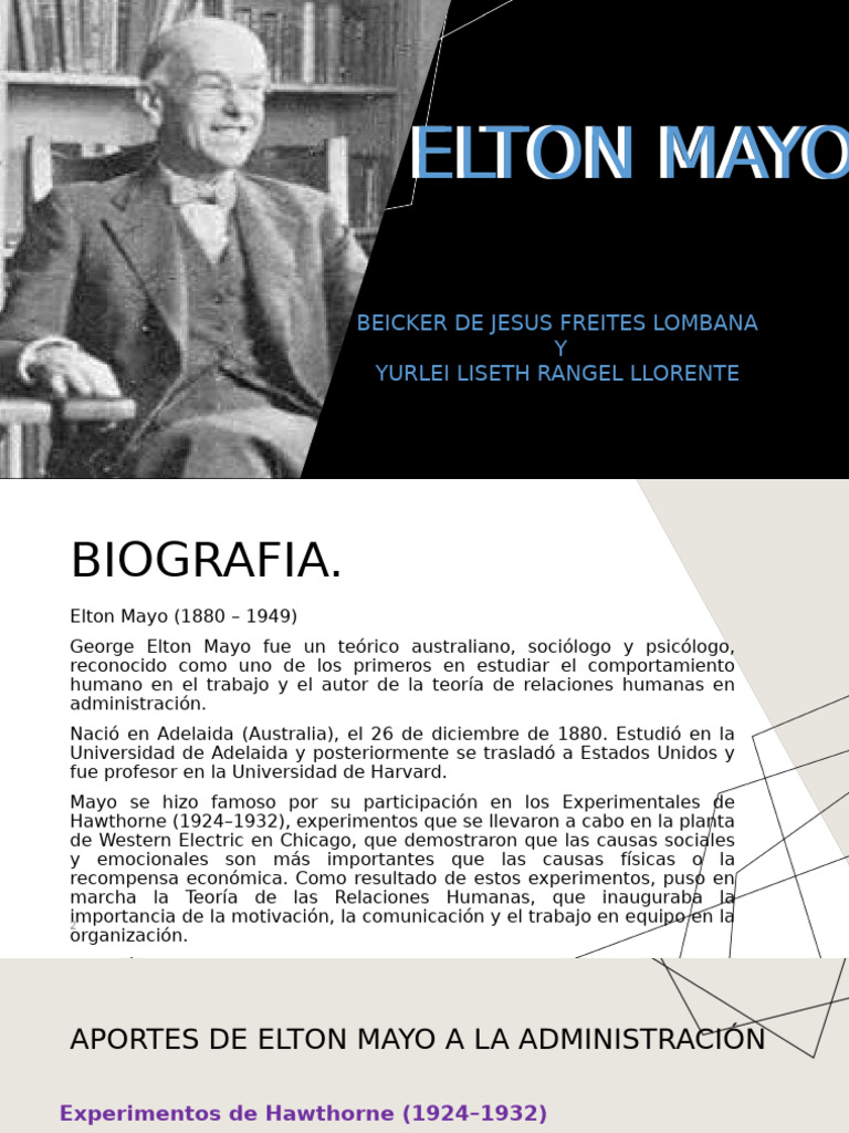 Aportaciones de Elton Mayo a la administración | PDF | Liderazgo ...