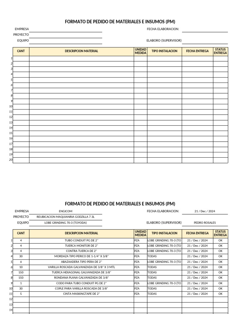 ALFI - 0003 - Formato de Pedido de Materiales e Insumos | PDF