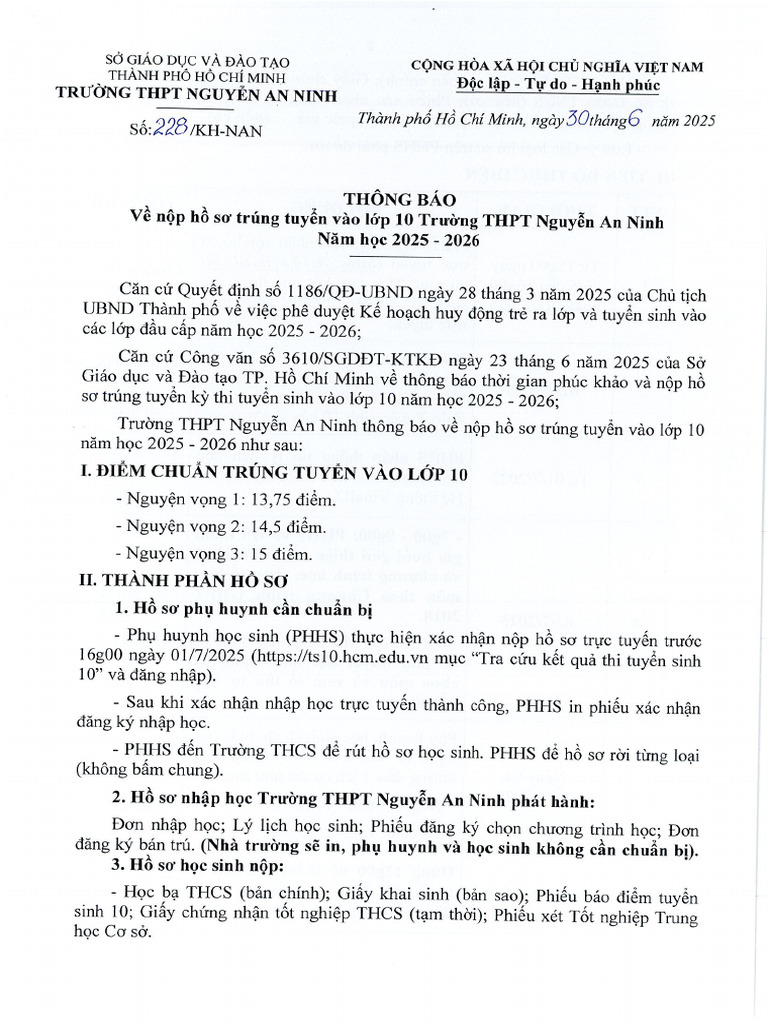 228 Tb Nan Nop Ho So Trung Tuyen Lop 10 Nh25 26 Update1 306202516 | PDF